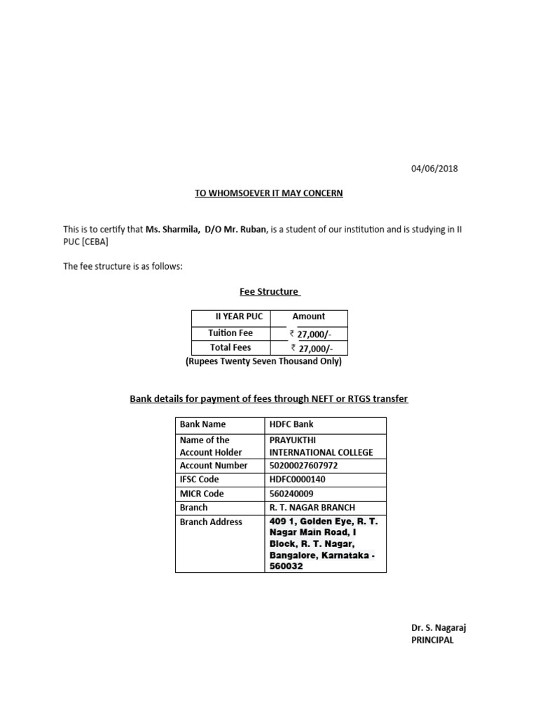 Bonafide Letter - Sharmila | PDF