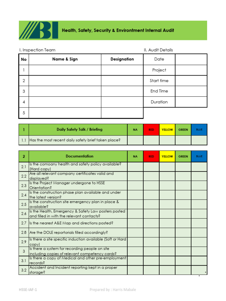 HSSE Internal Audit Checklist | PDF | Personal Protective Equipment ...