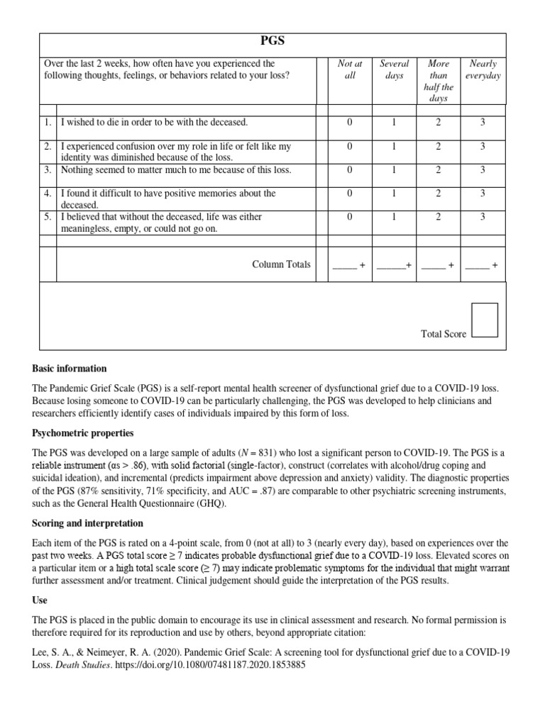 Pandemic Grief Scale 040521 | PDF | Grief | Behavioural Sciences