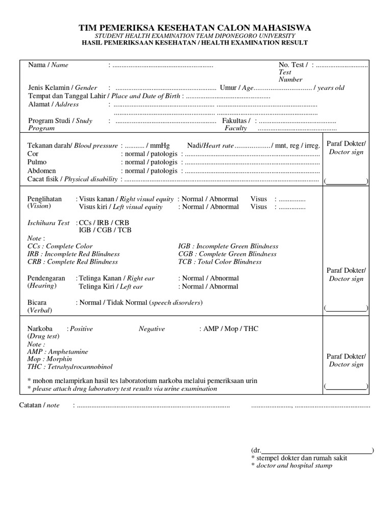 Form-Tes-Kes-Khusus-Luar-Undip-S1-Dan-Vokasi | PDF