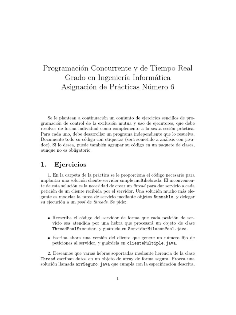 Ejercicios de Programación Concurrente | PDF | Java (lenguaje de programación) | Servidor ...