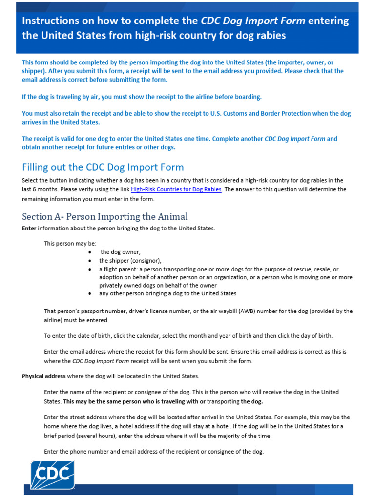 Dog Import Form Instructions | PDF | Animals And Humans