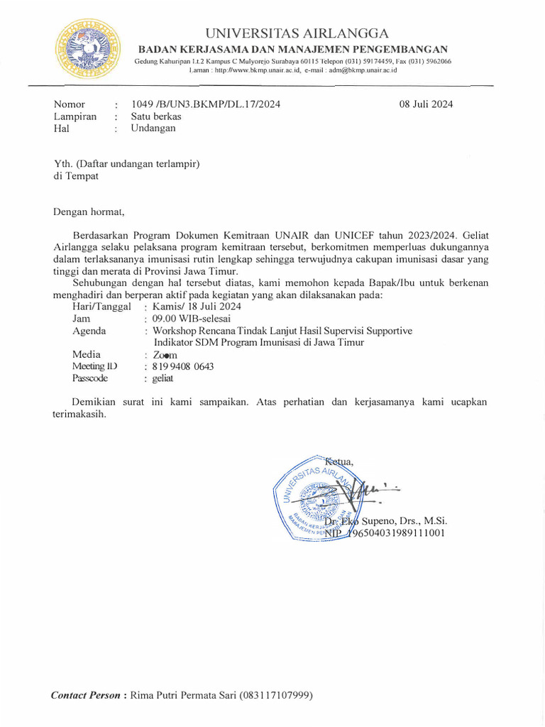 Surat Undangan - Worskhop Supervisi Supportif - 18 Juli 2024 | PDF ...