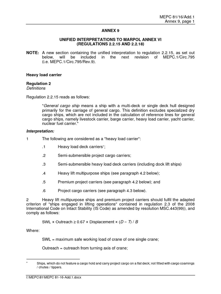 Unified Interpretations To MARPOL Annex VI Regulations 2.2.15 (Heavy ...