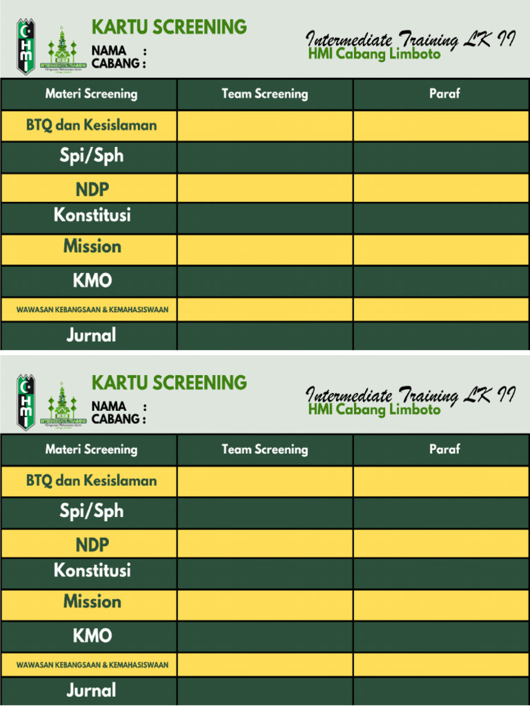 Kartu Screening | PDF