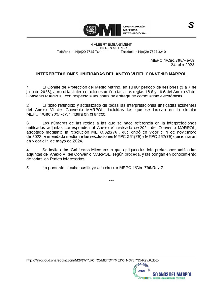 MEPC.1-Circ.795-Rev.8 - Interpretaciones Unificadas Del Anexo Vi Del ...