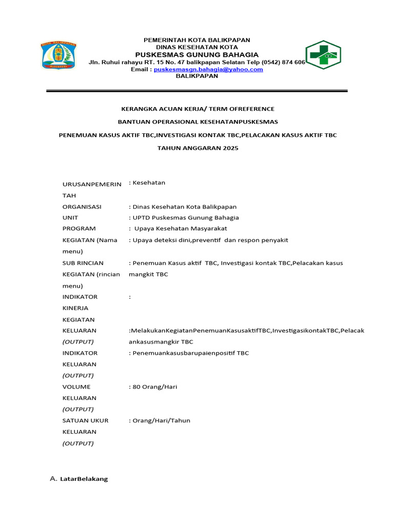 TOR Penemuan Kasus Aktif TBC | PDF