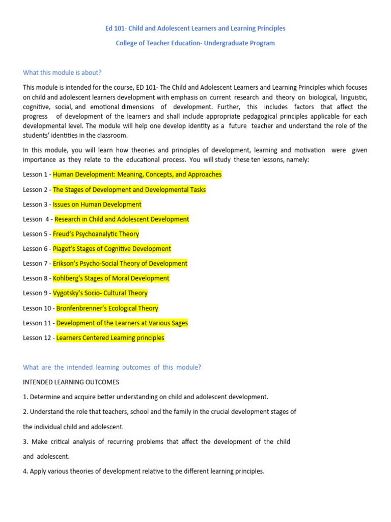 Ed 101 Child and Adolescent Learners and Learning Principles | PDF ...