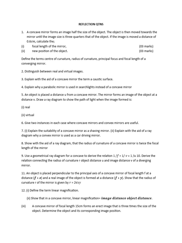 S.6 Phy Ii QTN Reflection | PDF | Mirror | Reflection (Physics)