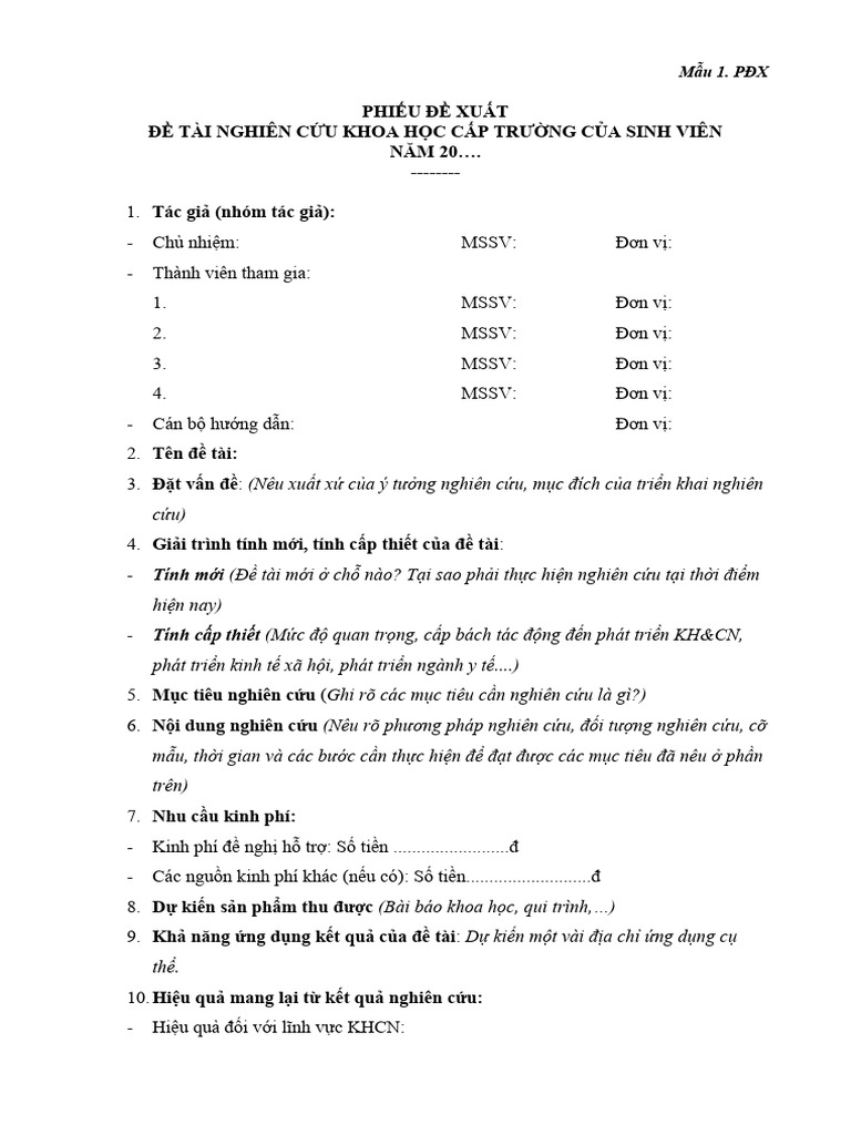 Bieu Mau de Tai NCKH SV | PDF