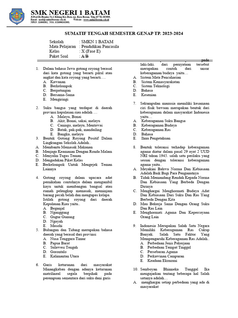Soal X PPKN A Sas Genap | PDF