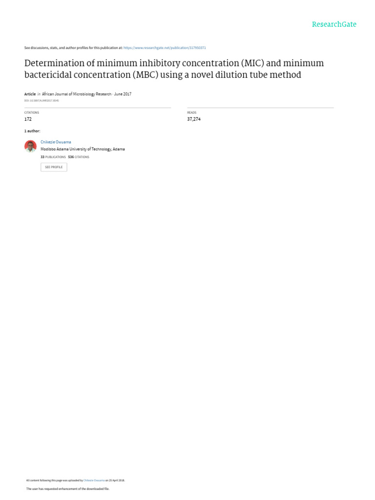 Determination of Minimum Inhibitory Concentration | PDF | Medical ...
