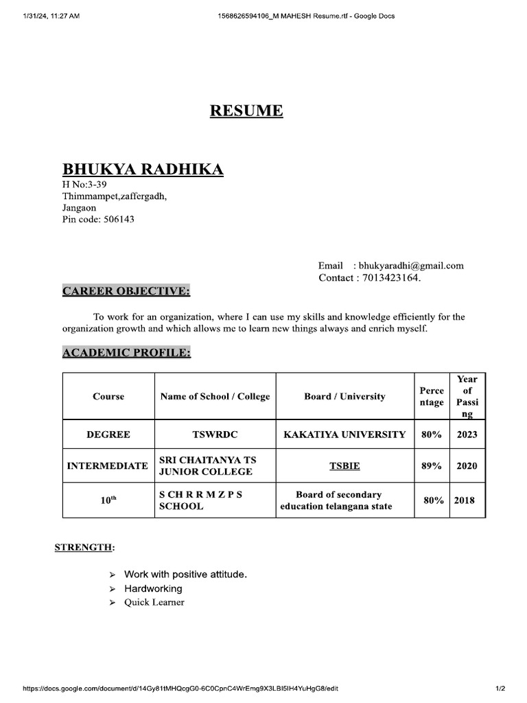Radhika Resume | PDF