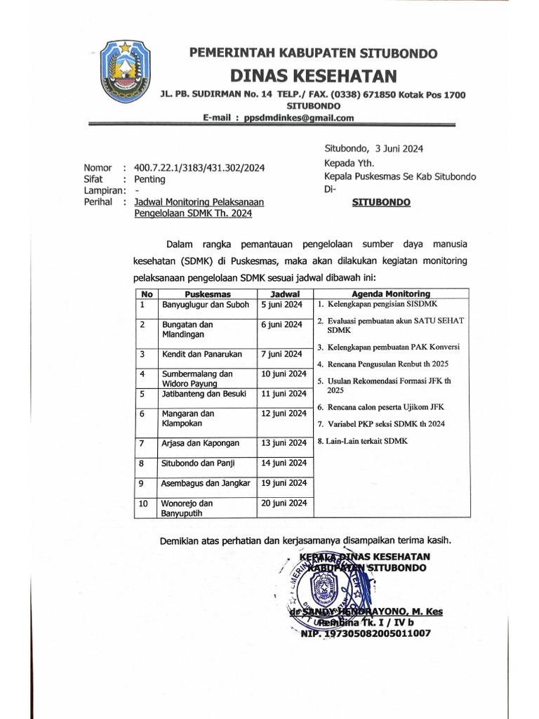 Surat Monitoring Pusk | PDF