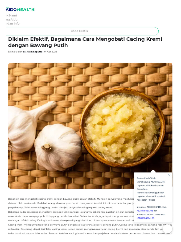 Bagaimana Cara Mengobati Cacing Kremi Dengan Bawang Putih | PDF