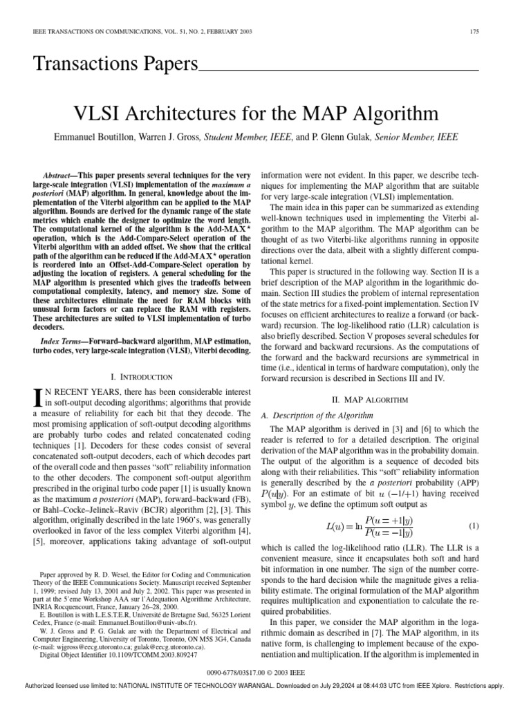 VLSI Architectures For The MAP Algorithm | PDF | Mathematics | Computer Science