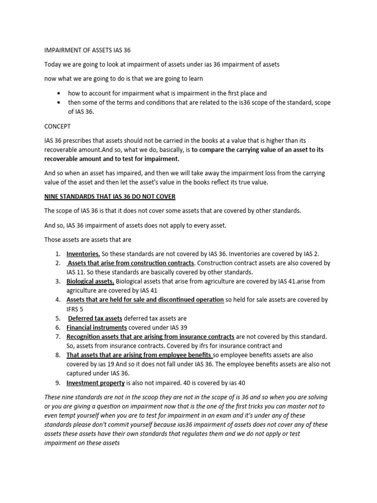 IAS 36: Impairment Scope and Concepts | PDF | International Financial ...