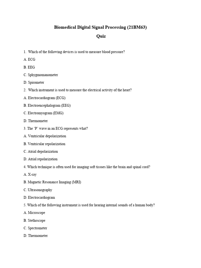 BSP Quiz | PDF | Medical Imaging | Electrocardiography