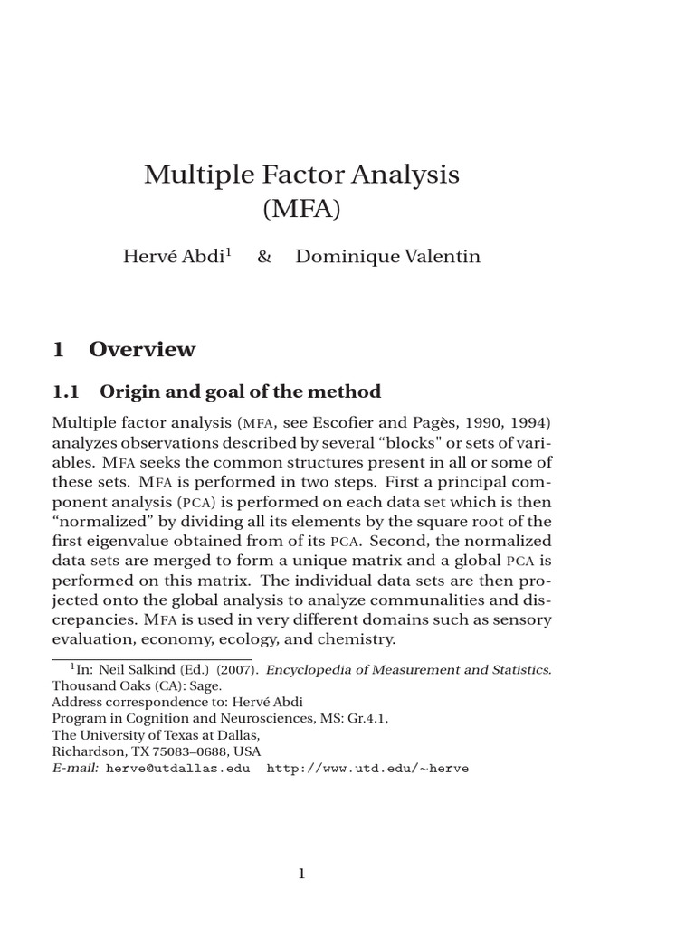 Abdi MFA2007 Pretty - MFA | PDF | Principal Component Analysis | Matrix ...