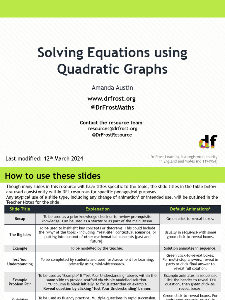 Solving Equations Using Quadratic Graphs - Lesson | PDF | Quadratic ...