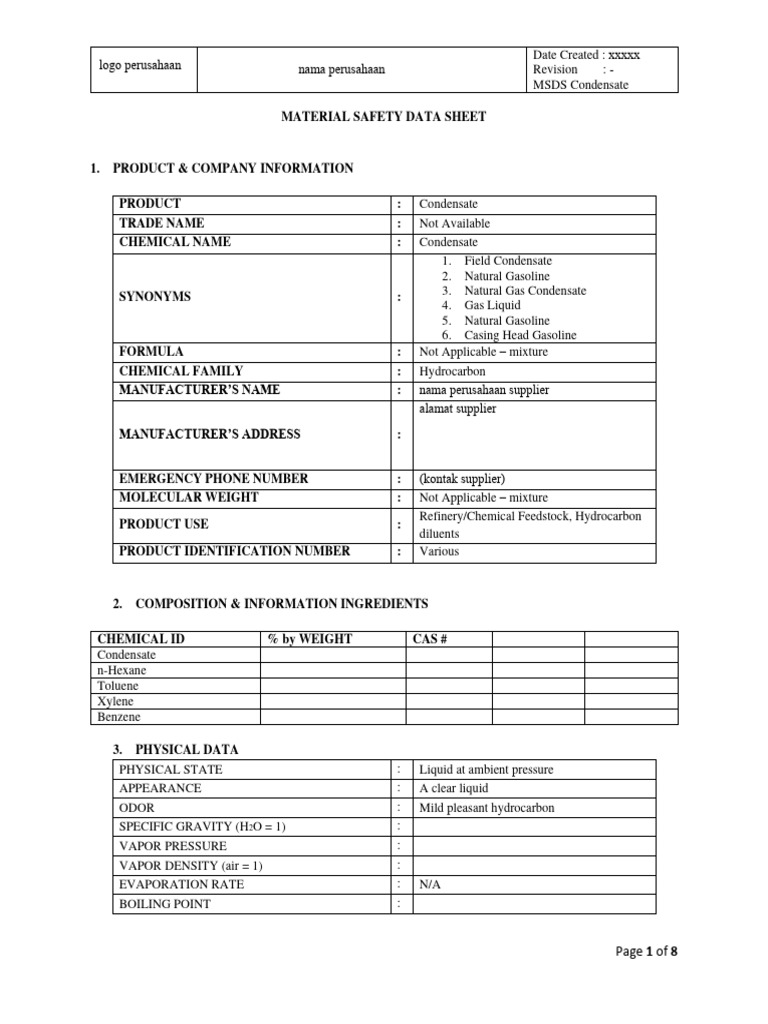 Contoh MSDS Hydrocarbon Condensate | PDF | Combustion | Water