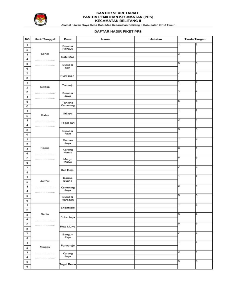 DAFTAR HADIR PIKET PPK DAN PPS | PDF