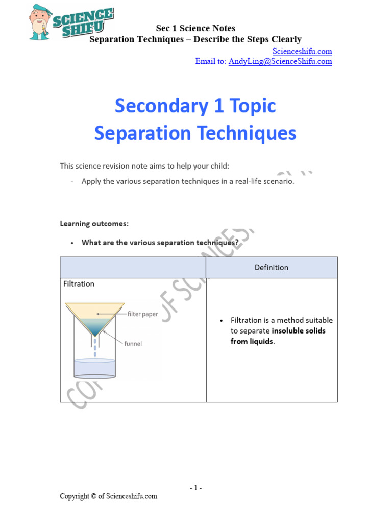 Scienceshifu Notes - Sec1 Separation Techniques - Describe The Steps ...