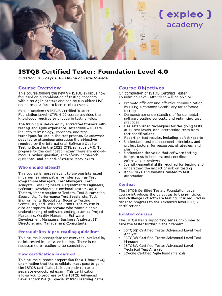 ISTQB Certified Tester Foundation Level v4.0 | PDF | Software Testing ...