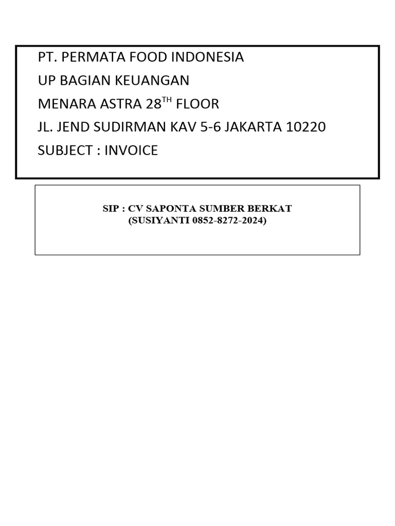 Alamat PT Permata Food | PDF