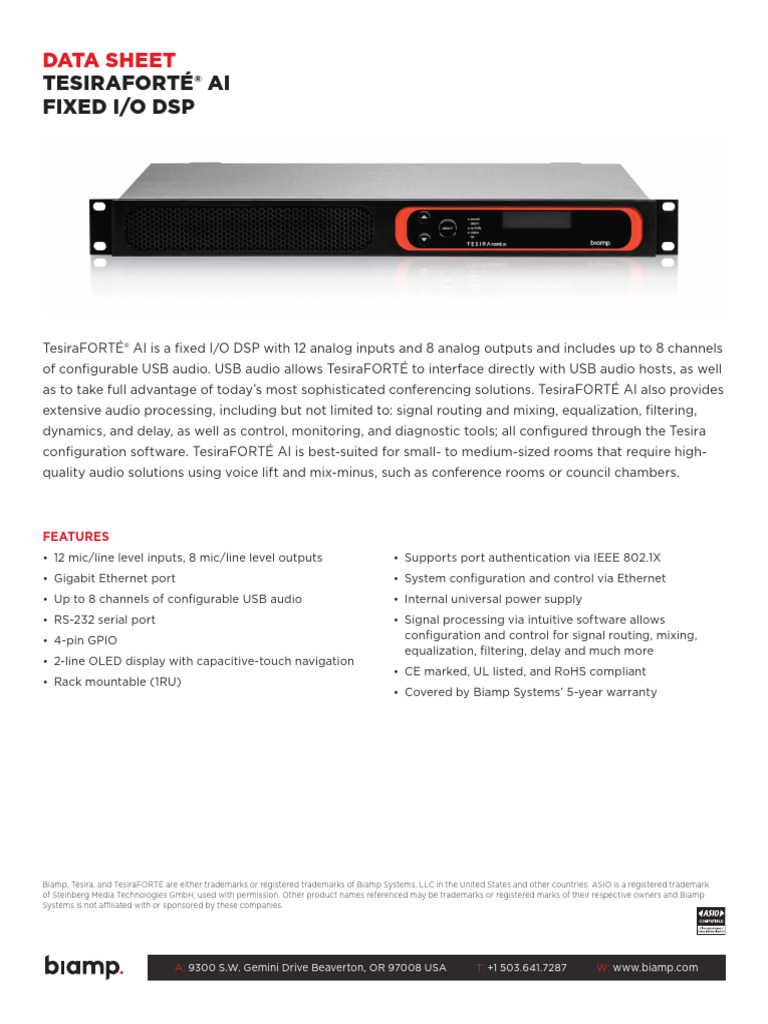 Biamp Data Sheet Tesiraforte Apr21 2021 | PDF | Digital Signal ...