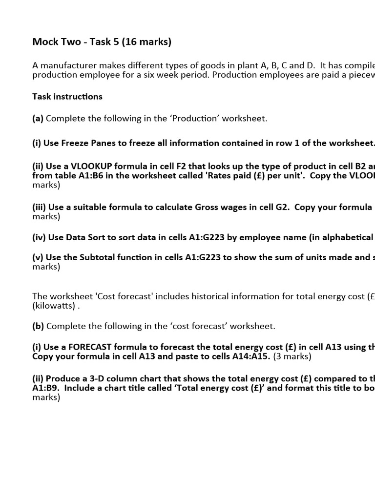 Acorn Q2022 AAT L3 ManagementAccountingTechniques MockExamTwo Task5&6 TaskActivitiesAndSolutions ...