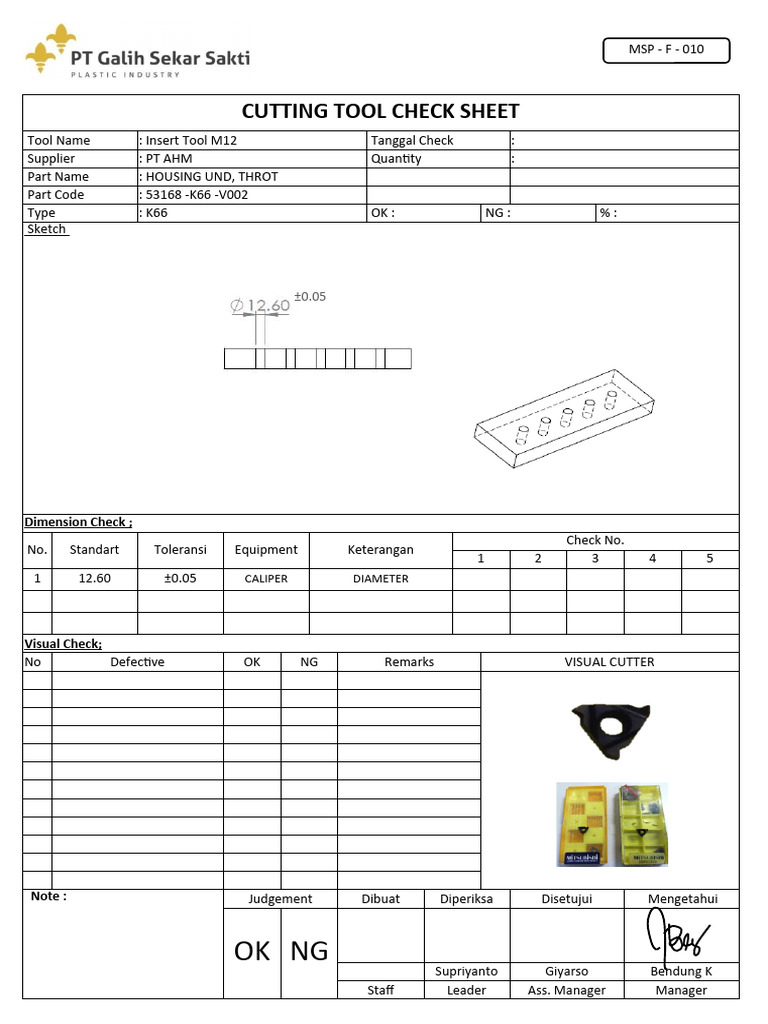 Machining Check Sheet | PDF | Tools | Crafts