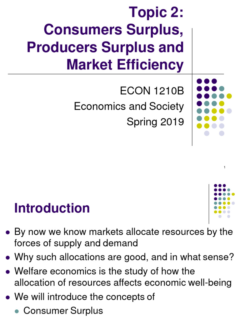 Topic 2. Consumers Surplus, Producers Surplus and Market Efficiency ...
