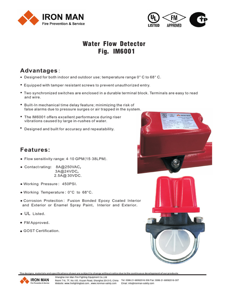 Data Sheet Ironman Water Flow Detector | PDF | Pipe (Fluid Conveyance ...