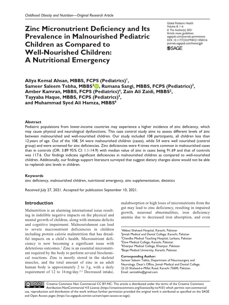 Jurnal Zink | PDF | Malnutrition | Micronutrient