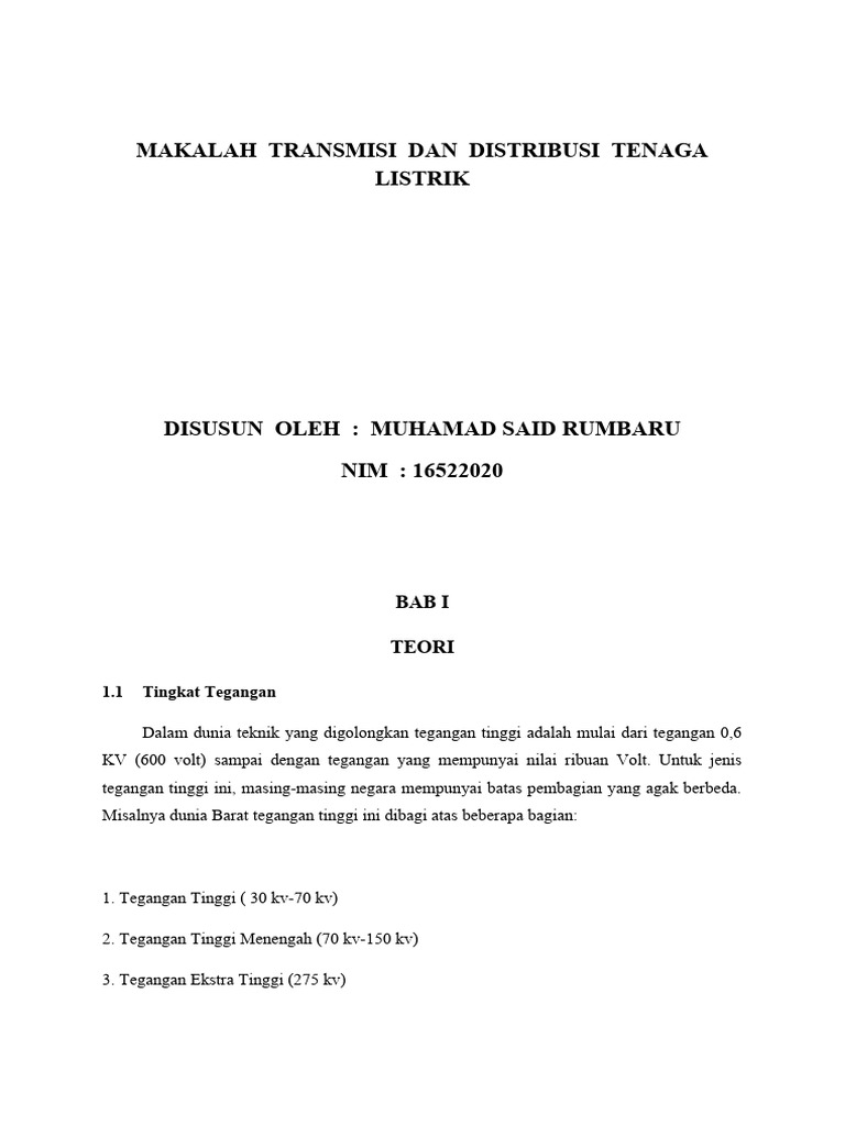 Makalah Transmisi Dan Distribusi Tenaga | PDF