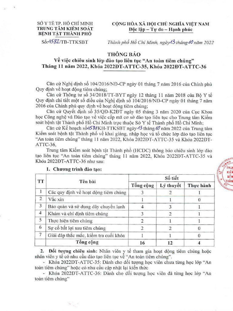 2022 4582 TB Chiêu Sinh L P ĐTLT ATTC Khóa 35,36 | PDF