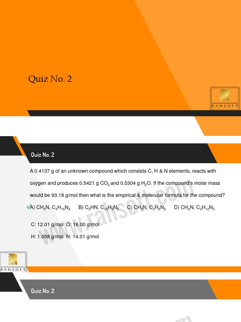 Empirical & Molecular Formula Quiz | PDF | Science & Mathematics