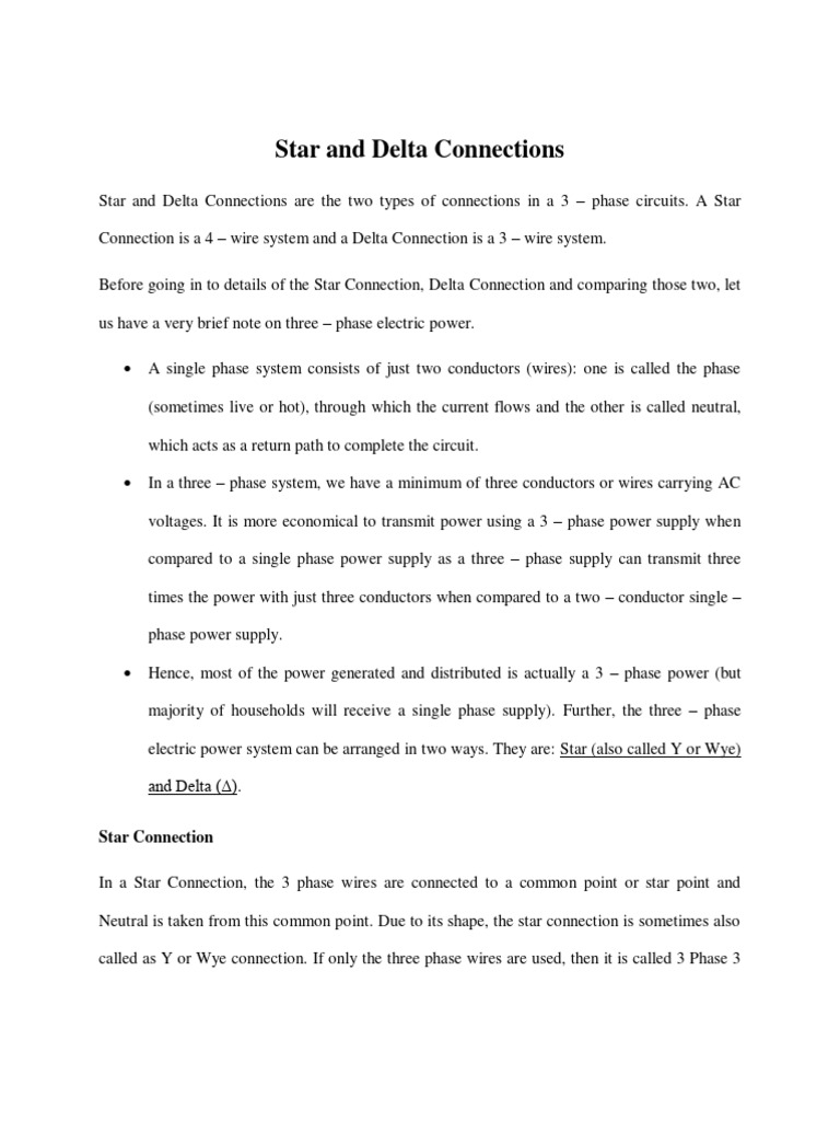 Unit 1 - Star and Delta Connections | PDF | Electricity | Metrology