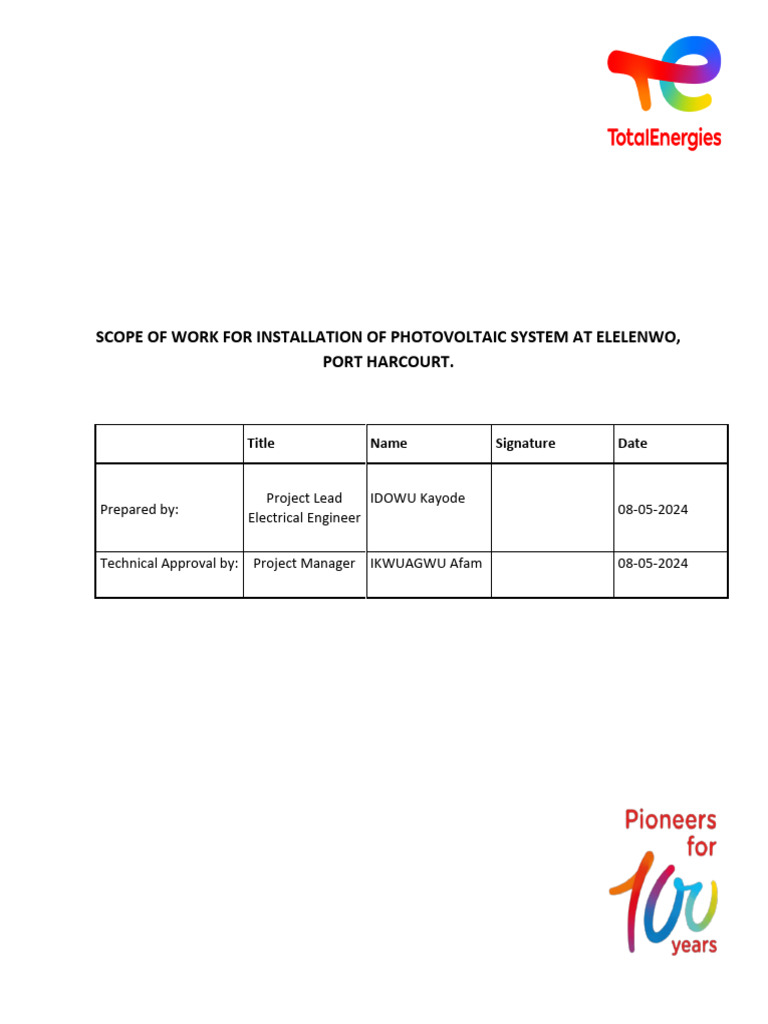 Annex A - SCOPE OF WORK FOR ELELENWO | PDF | Photovoltaic System | Photovoltaics
