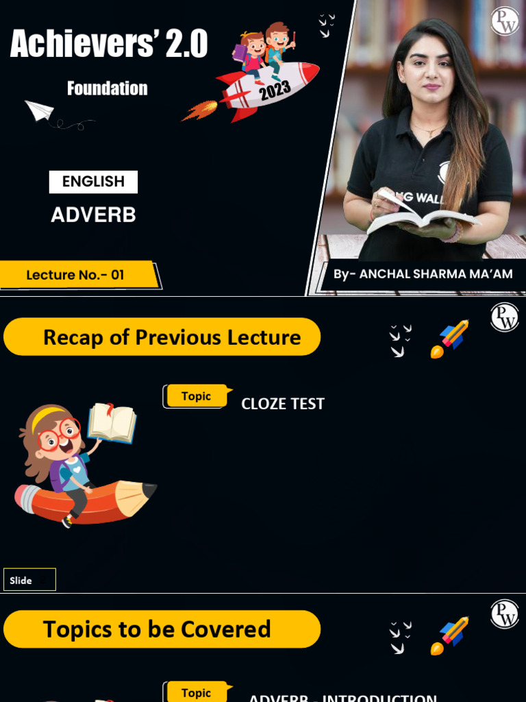 Adverb 01 - Class Notes - Achievers 2.0 SBI PO - Clerk | PDF