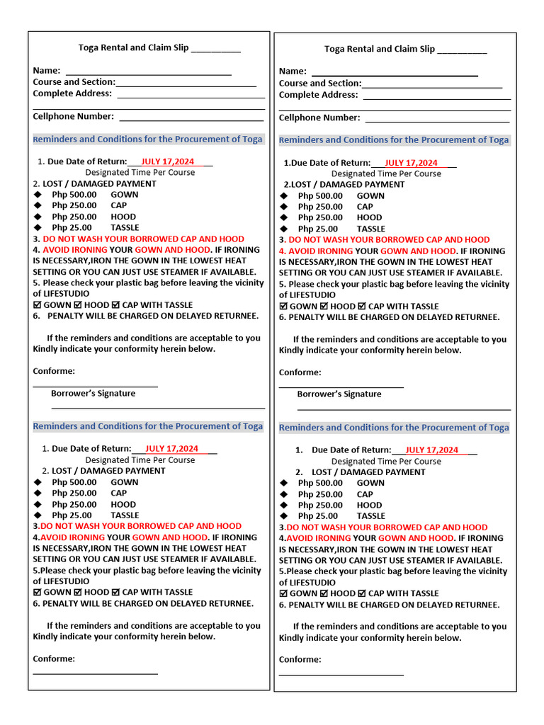 Updated Toga Claim Slip PDF | PDF
