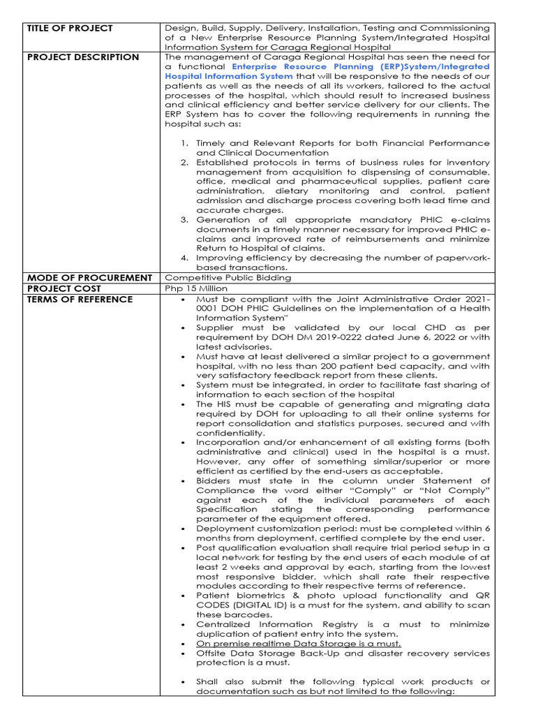 A. TERMS OF REFERENCE 1 | PDF | Enterprise Resource Planning | Project ...