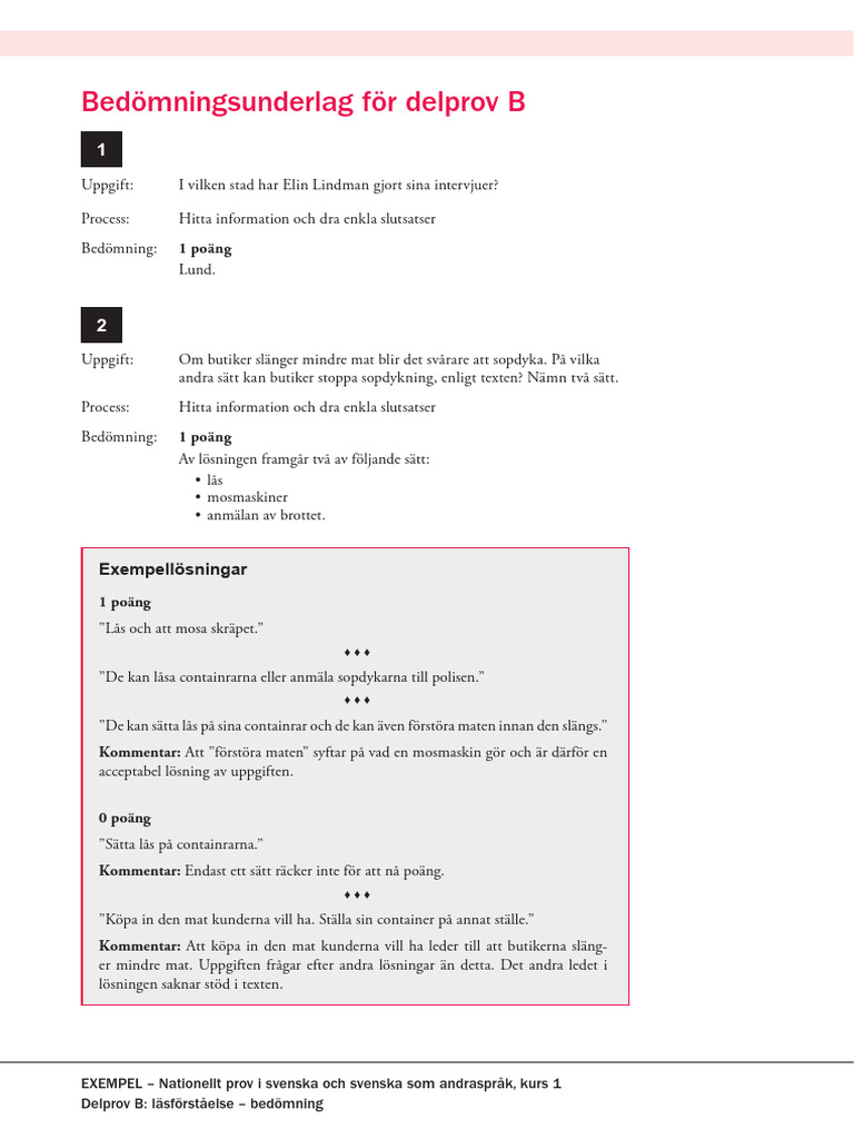 KP1 Del B Bedömning | PDF