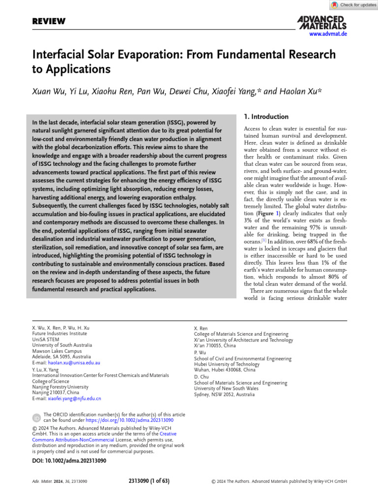 Advanced Materials - 2024 - Wu - Interfacial Solar Evaporation From Fundamental Research To ...