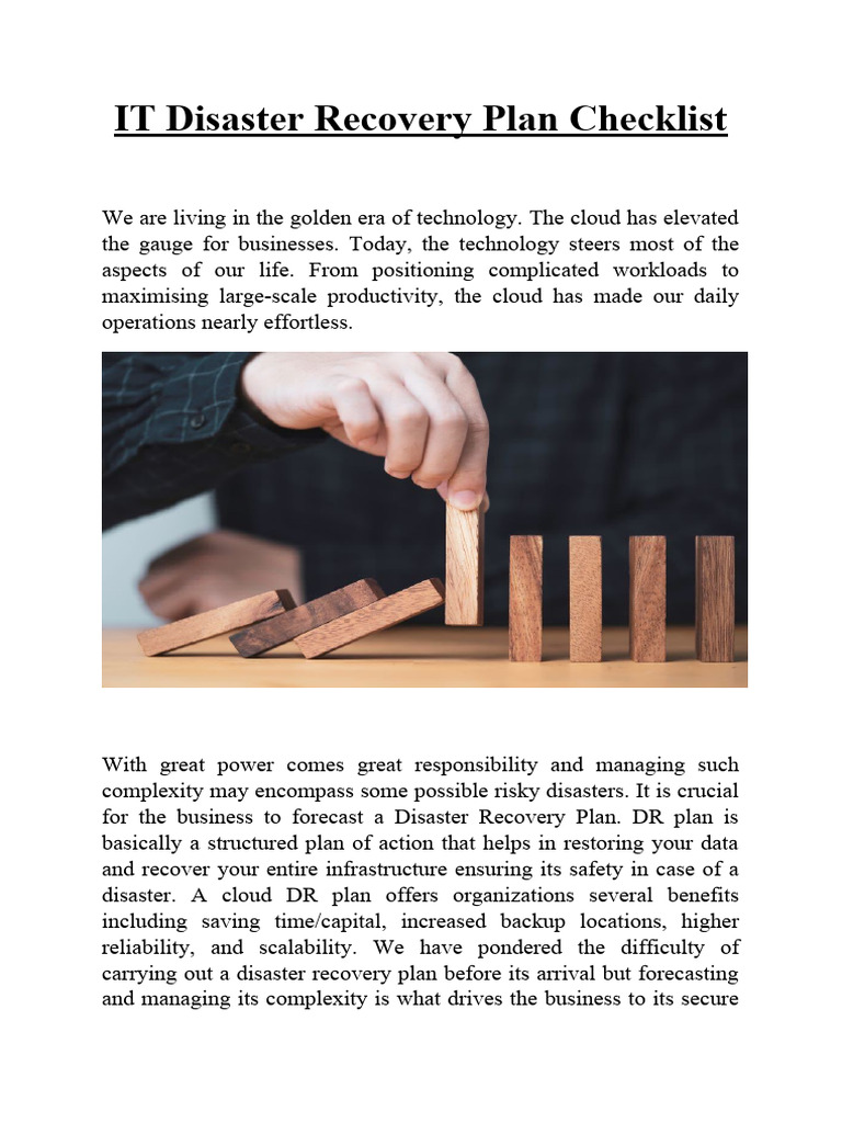IT Disaster Recovery Plan Checklist | PDF | Disaster Recovery ...
