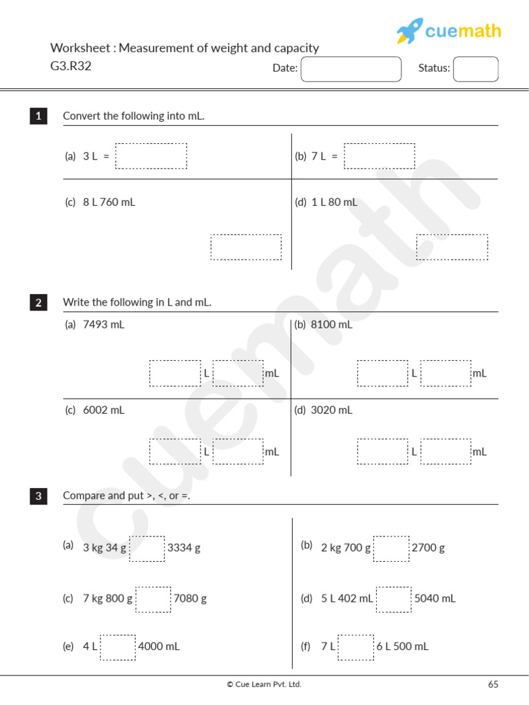 Class 3 Math Worksheets Measurement 02 | PDF