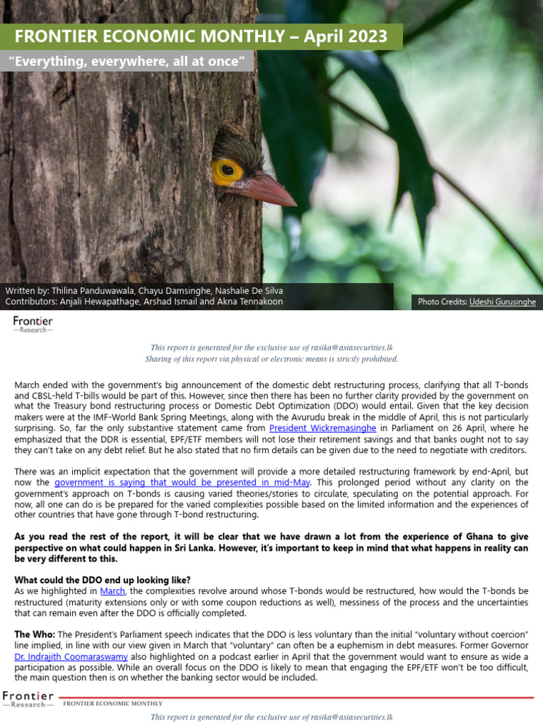 Frontier Economic Monthly - April 2023 | PDF | Bonds (Finance) | International Monetary Fund