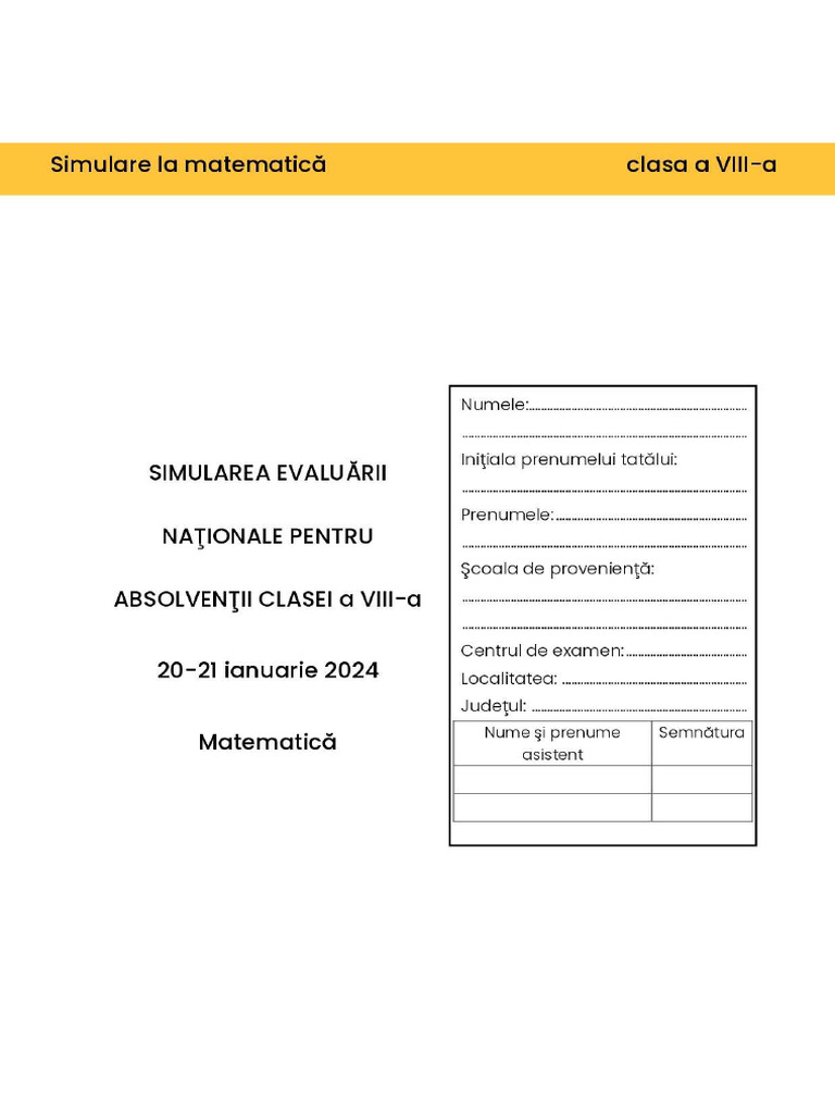 Simulare EvaluareNationala Matematica Matemanie Ianuarie | PDF