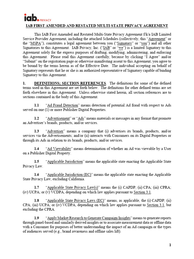 IAB Multi-State Privacy Agreement (MSPA) | PDF | Privacy | Business